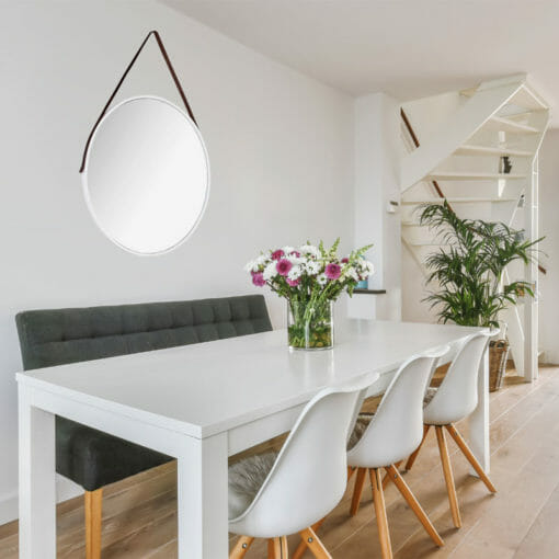 White Gucci Round Mirror with Leather Strap • That Little Shop