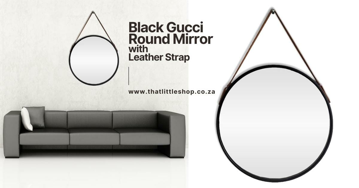 Black Gucci Round Mirror with Leather Strap • That Little Shop