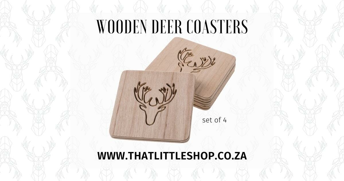 Charming Wooden Deer Coasters set of 4 • That Little Shop